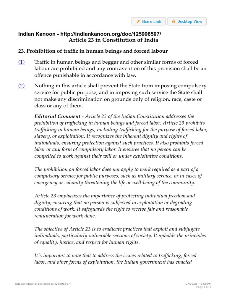 Article 23: Prohibition of Human Trafficking | PDF | Human Trafficking ...