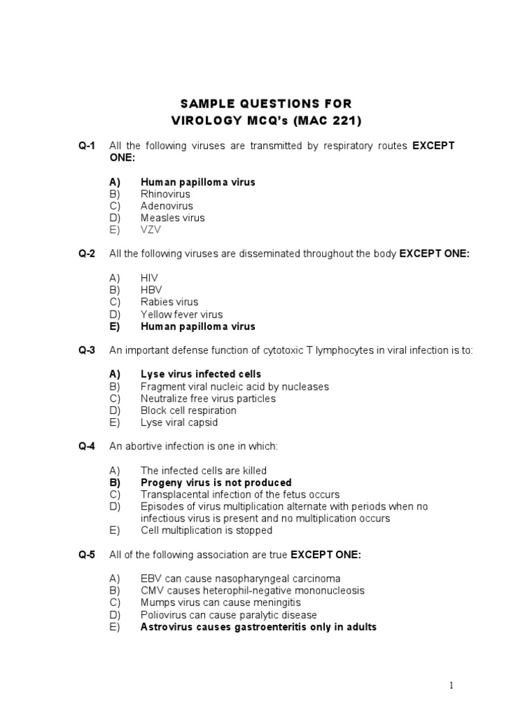 Sample MCQs of Virology | PDF | Virus | Infection
