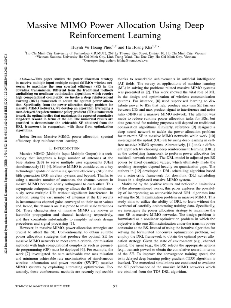 Massive MIMO Power Allocation Using Deep Reinforcement Learning | PDF ...