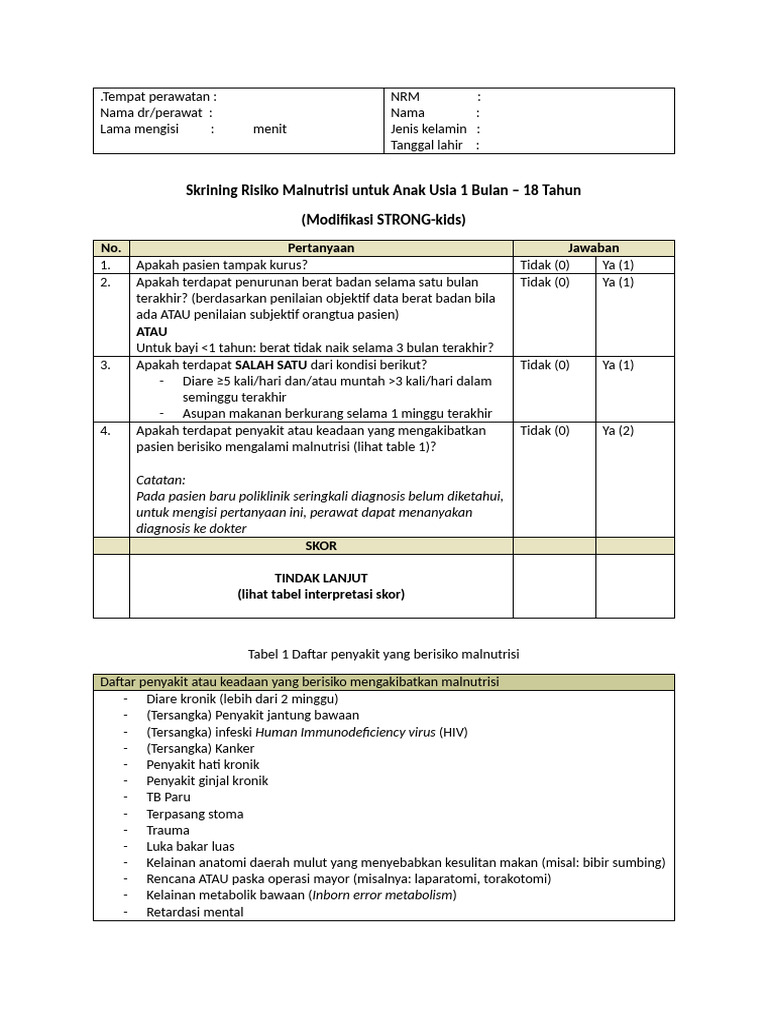 Form Skrining Gizi | PDF
