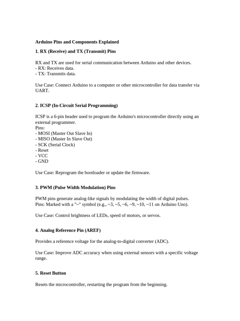 Arduino Pins And Components Pdf Arduino Microcontroller