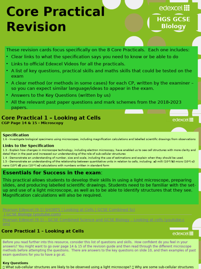 Revising Core Practical 1 - Looking at Cells | PDF | Microscope | Field Of View