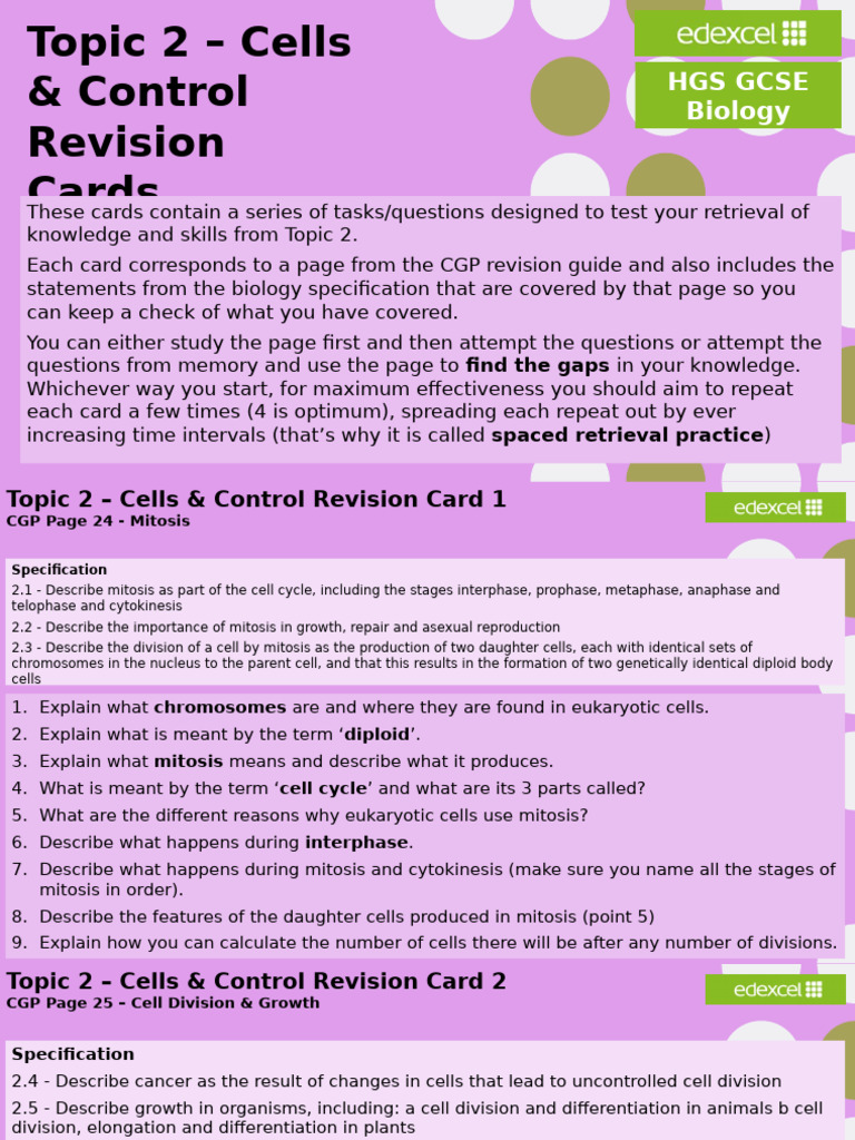 Cells & Control Revision Cards | PDF | Neuron | Mitosis
