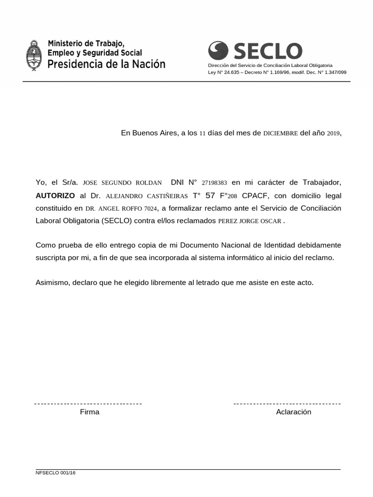 Seclo Form Autorizacion-patrocinante | PDF