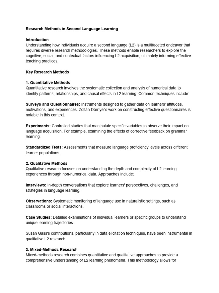 Research Methods in Second Language Learning | PDF | Second Language Acquisition | Methodology