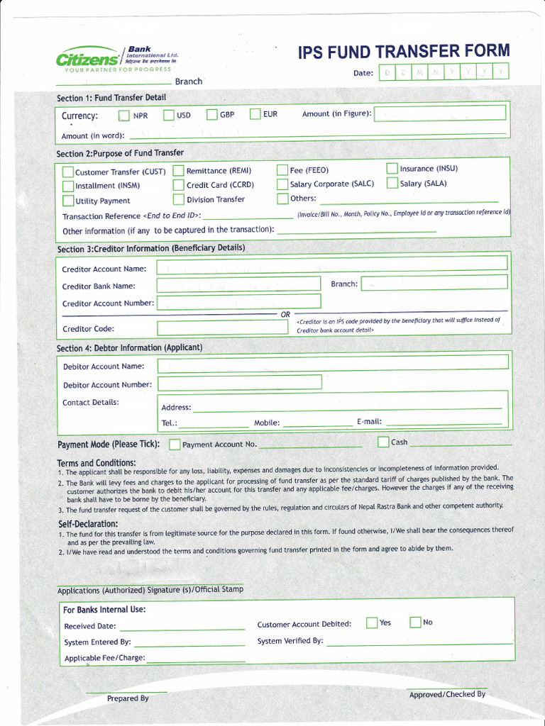 IPS Fund Transfer Form | PDF | Banks | Payments