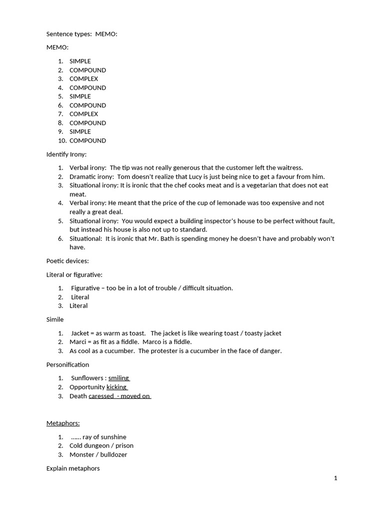 Memorandum Sentence, Irony, Literature Devices, Cartoons, Puns | PDF ...