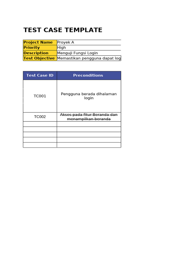 Test Case Template Excel Version f00f15404f | PDF
