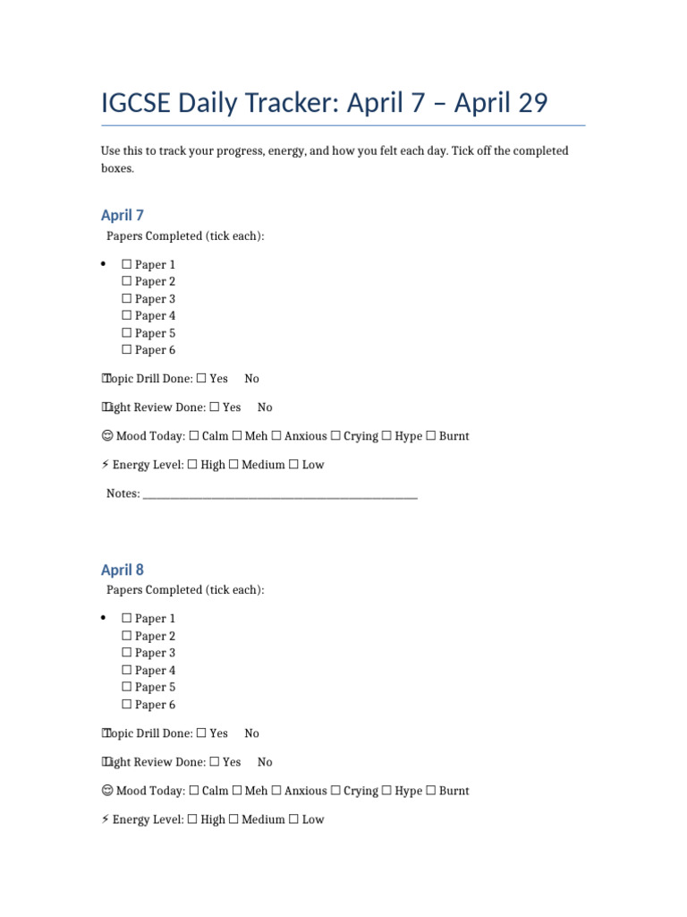 IGCSE Progress Tracker: April 2023 | PDF