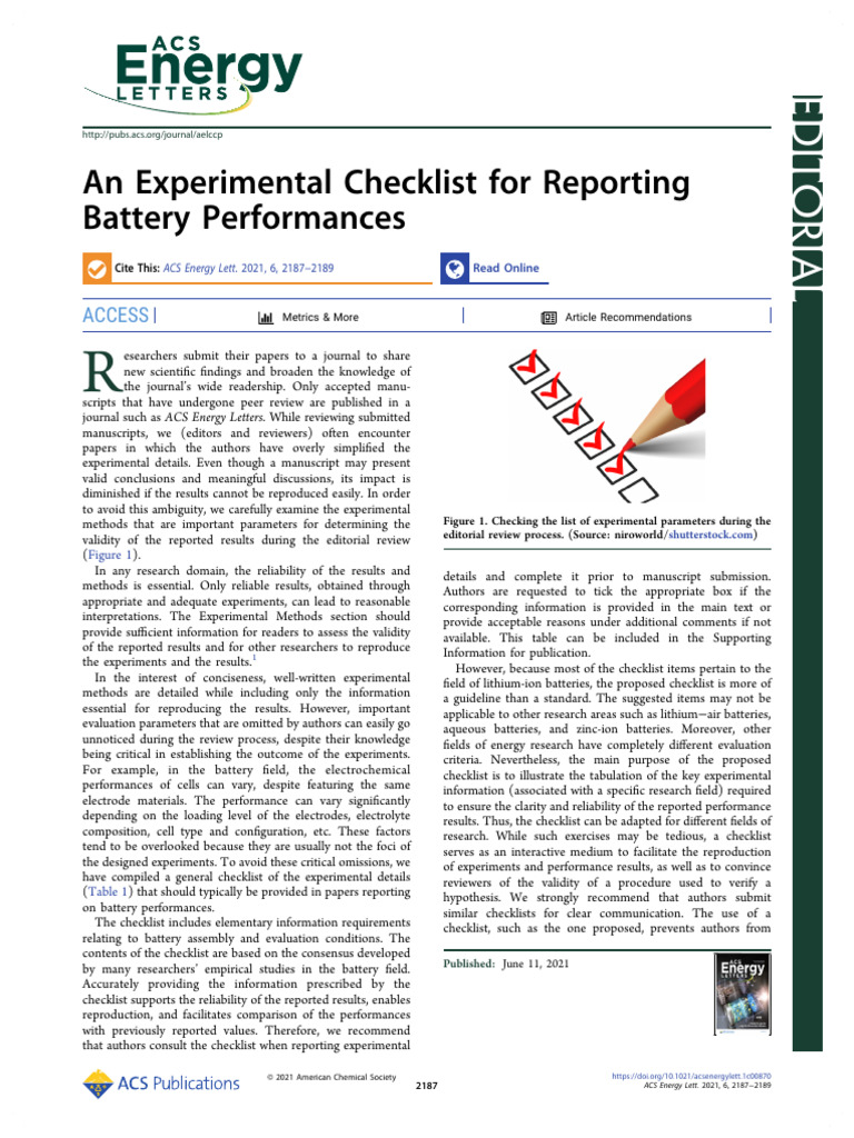 An Experimental Checklist For Reporting Battery Performances | PDF ...