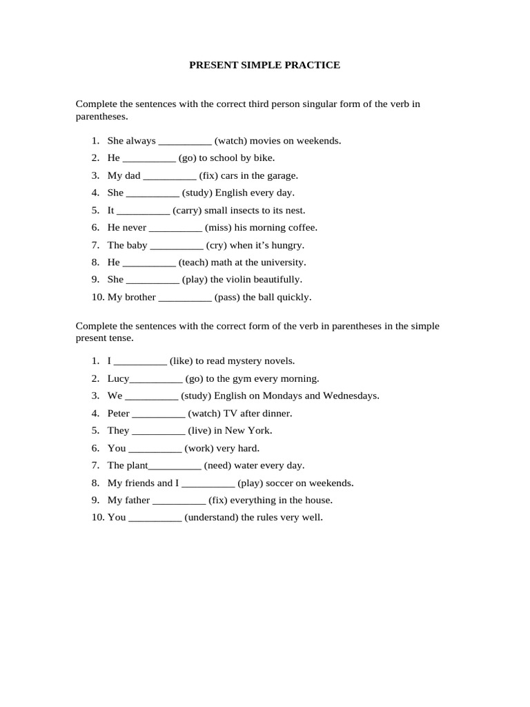 Present Simple Practice | PDF