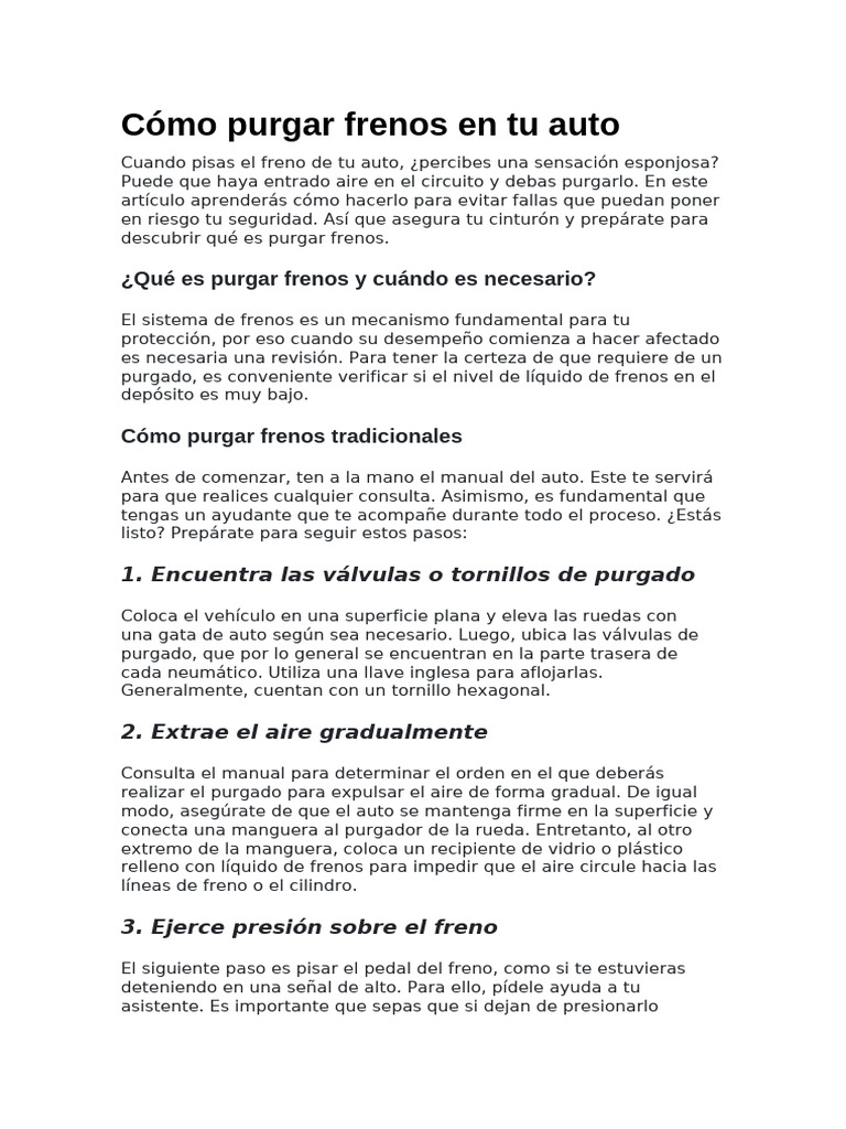 Cómo Purgar Frenos en Tu Auto | PDF | Sistema de freno antibloqueo ...