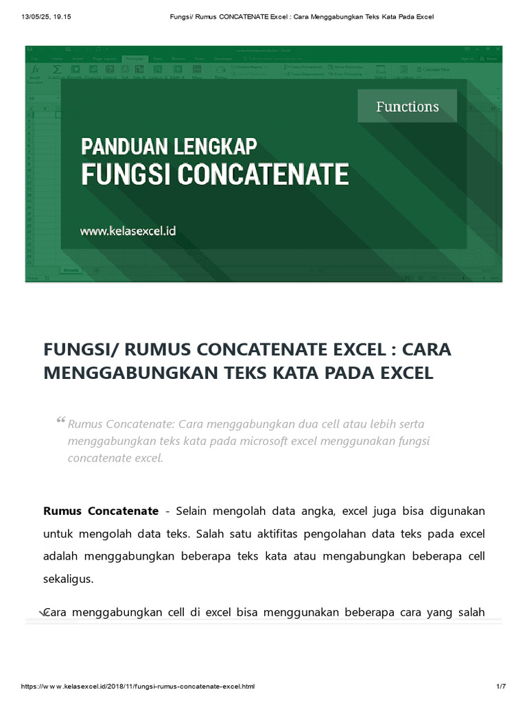 Fungsi - Rumus CONCATENATE Excel - Cara Menggabungkan Teks Kata Pada Excel | PDF