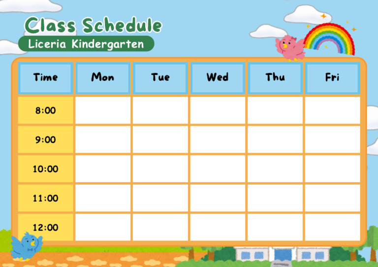 Colourful Cute Class Schedule A4 Document | PDF