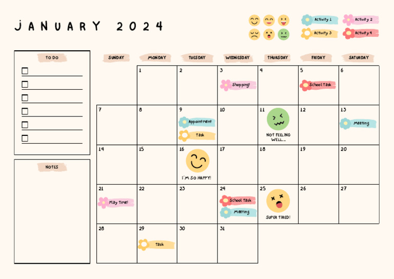 Ivory Playful and Minimalist 2024 Monthly Calendar | PDF