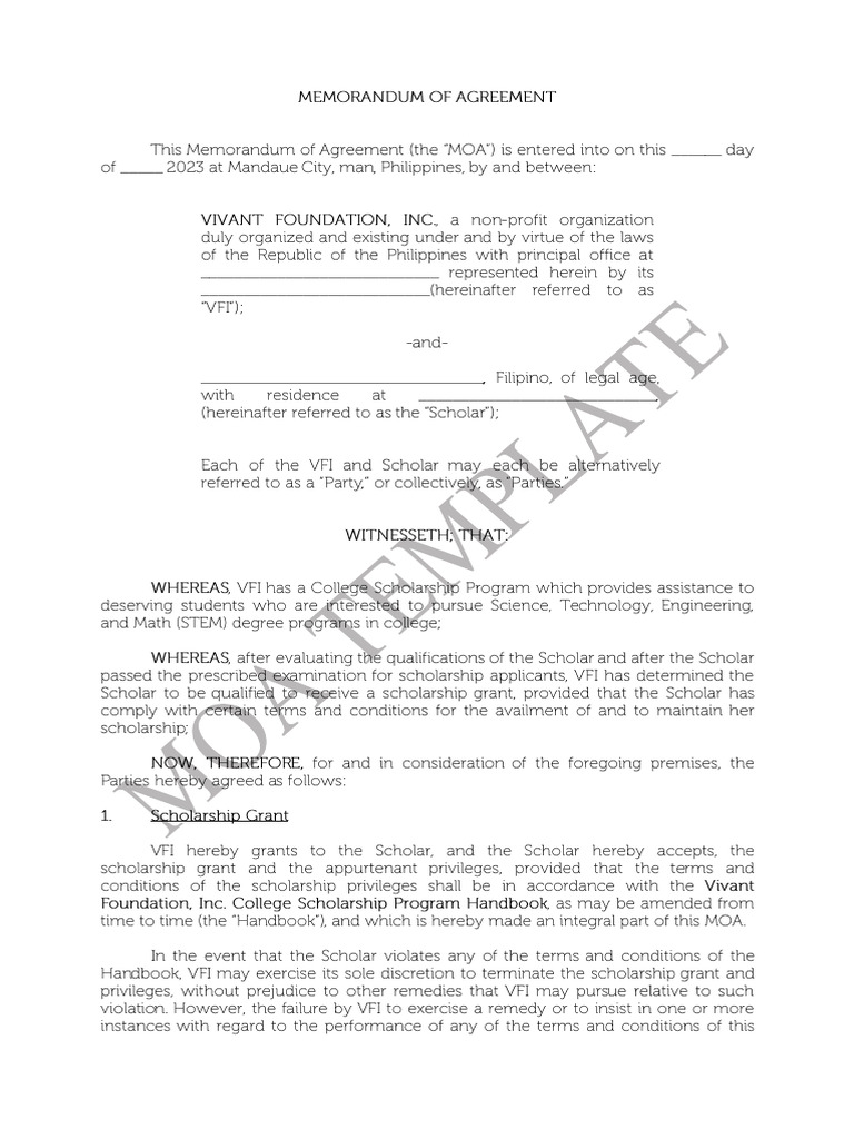 VFI Scholar MOA Template | PDF