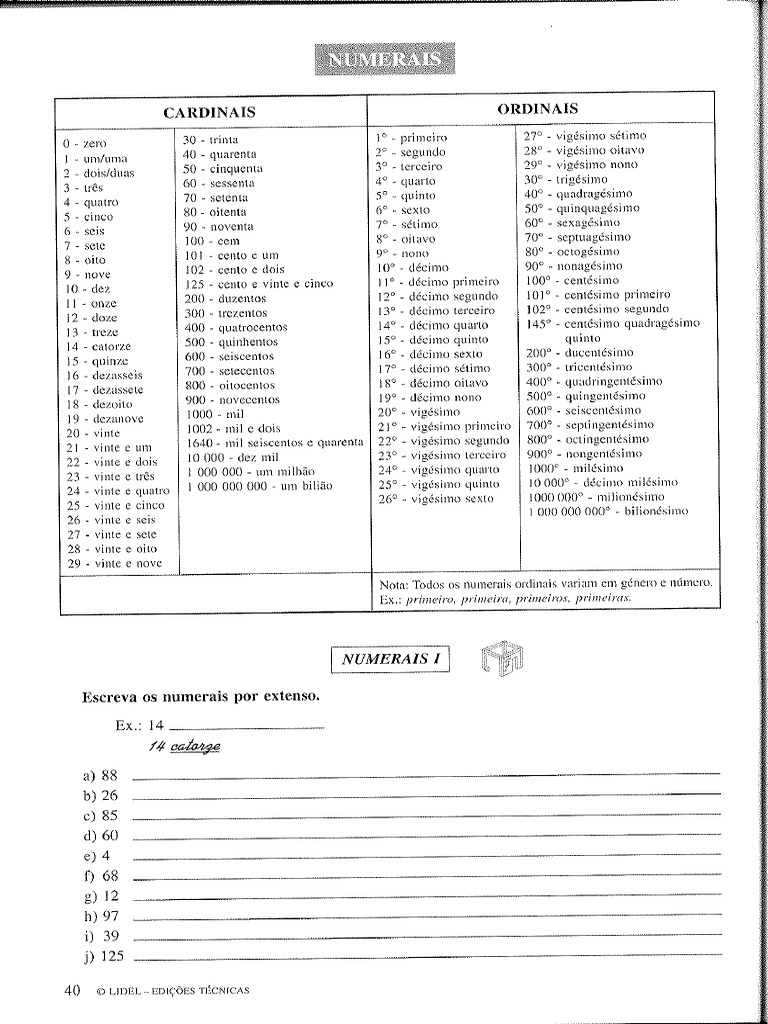 Vamos Lá Começar - Exercícios de Gramática - Numerais | PDF
