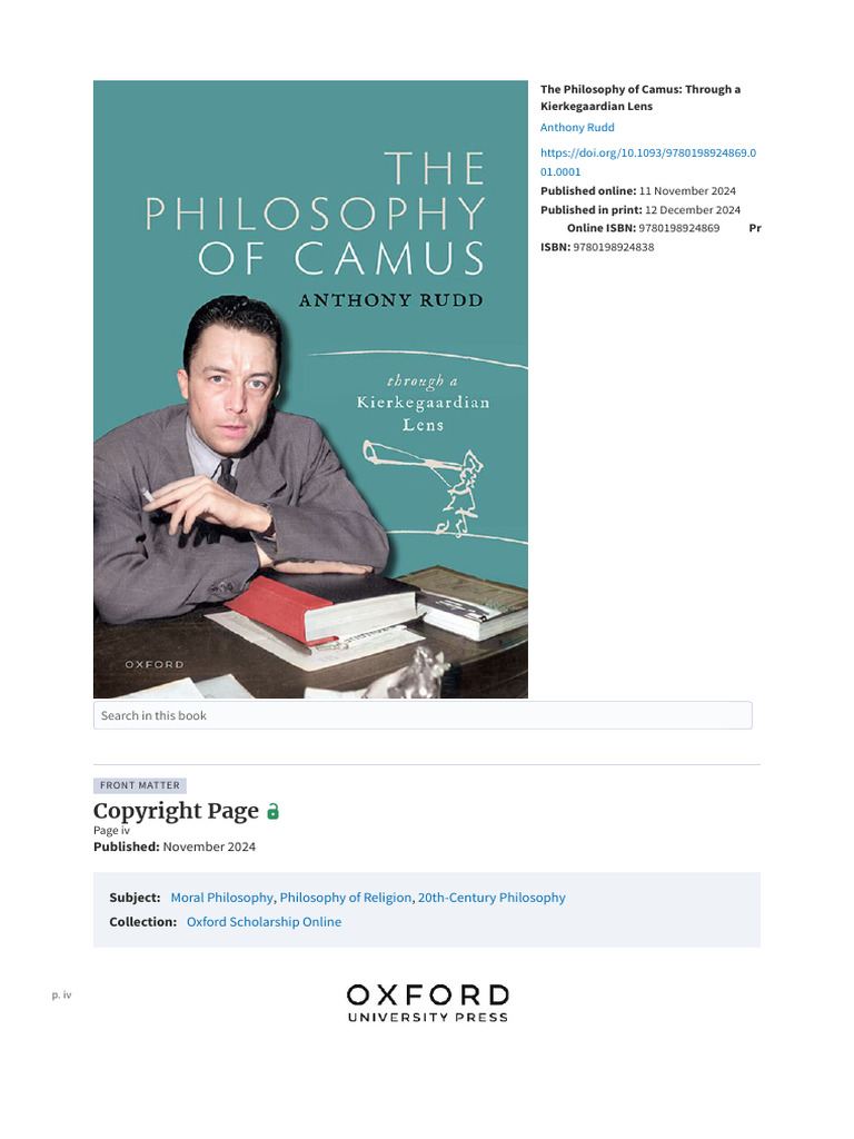 Anthony Rudd - The Philosophy of Camus - Through A Kierkegaardian Lens ...