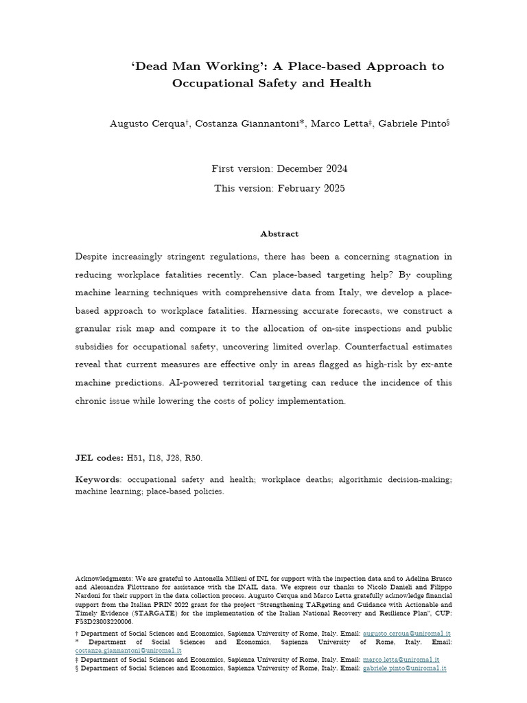 Dead Man Working - A Place-based Approach to Workplace Fatalities | PDF ...