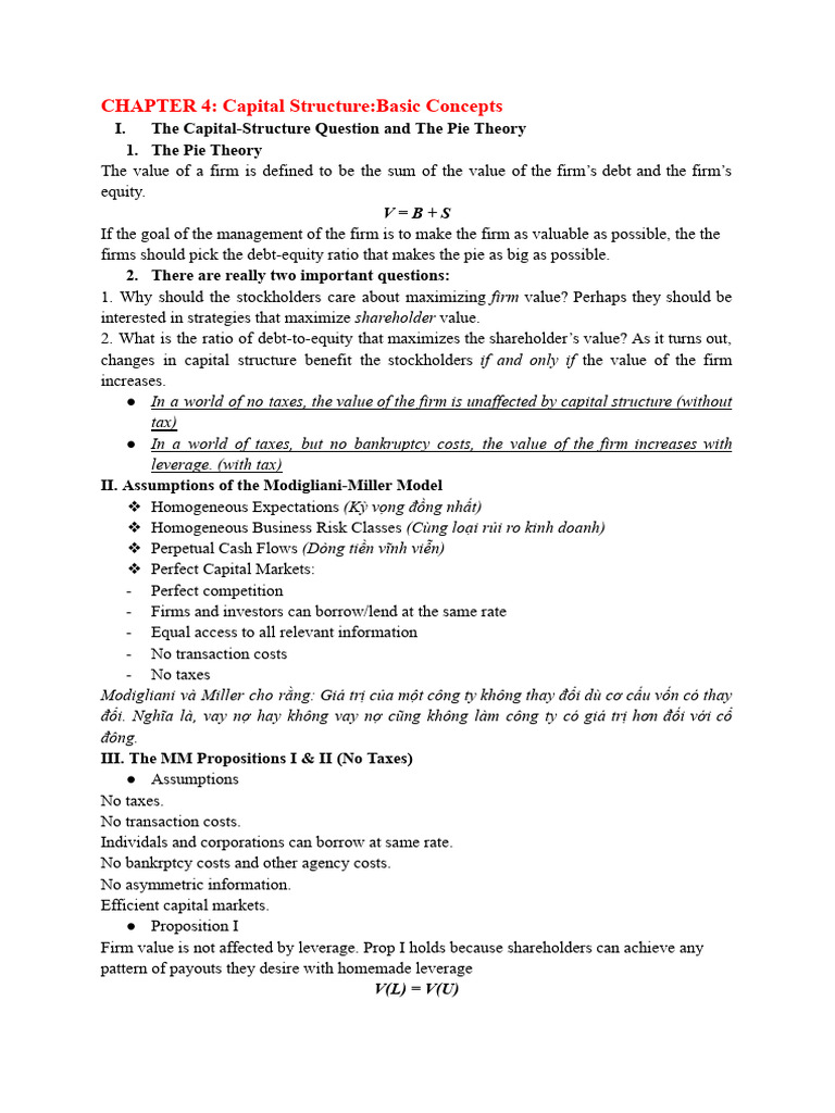 CHAPTER 4: Capital Structure:Basic Concepts: I. The Capital-Structure ...