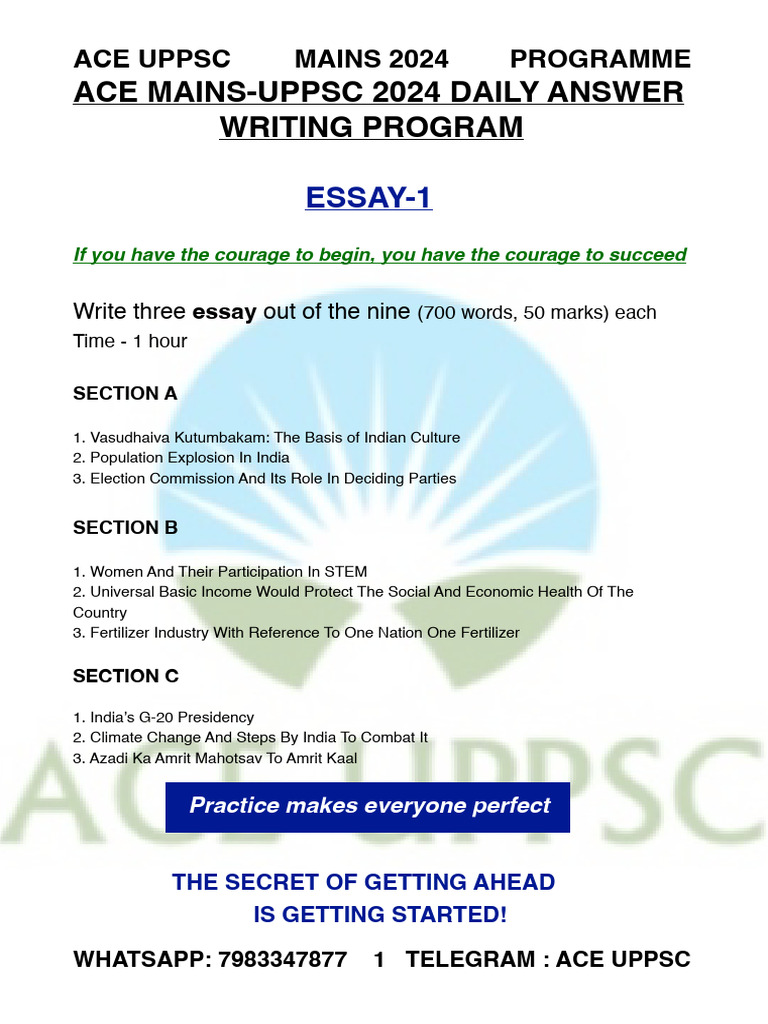 Essay-1 Uppsc Mains 2024 Answer Writing | PDF