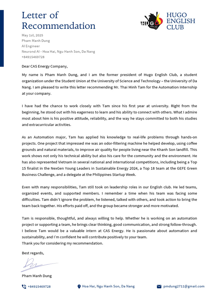 Dark Blue White Sophisticated Traditional College Program Letter of Recommendation | PDF ...