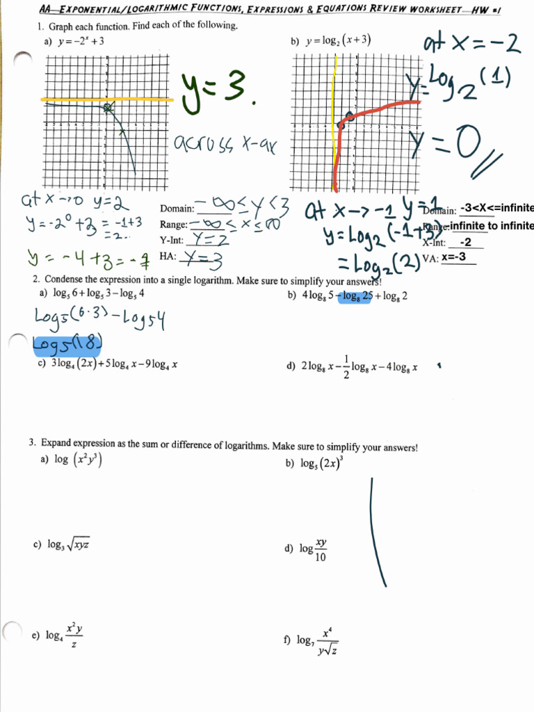 AA SPRING--HW 1 Exponential and Logarithmic Functi_250417_221425 Copy | PDF