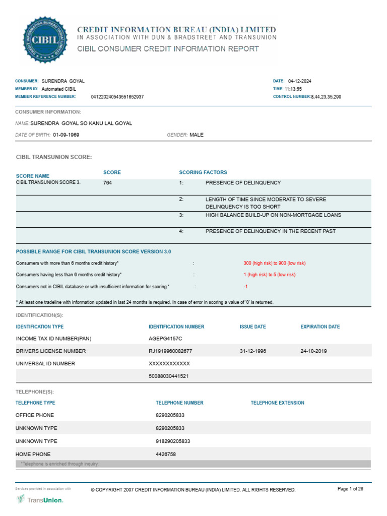 Cibil - Report (15) Surendra Goyal | PDF | Finance & Money Management ...