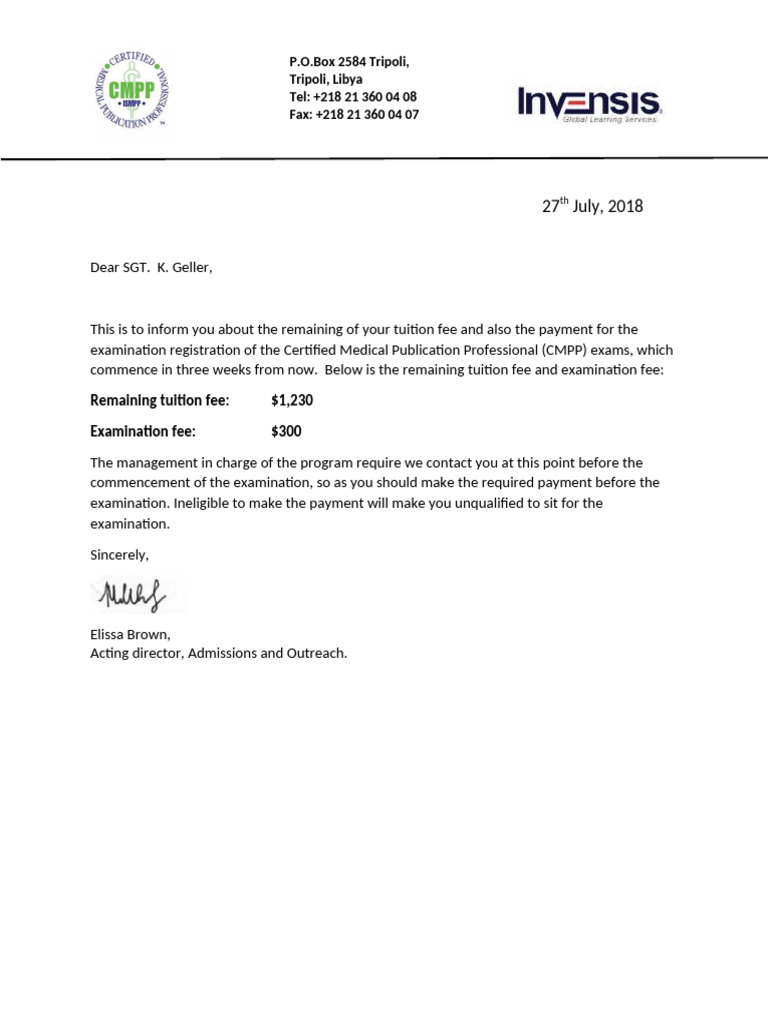 CMMP Exam Letter | PDF