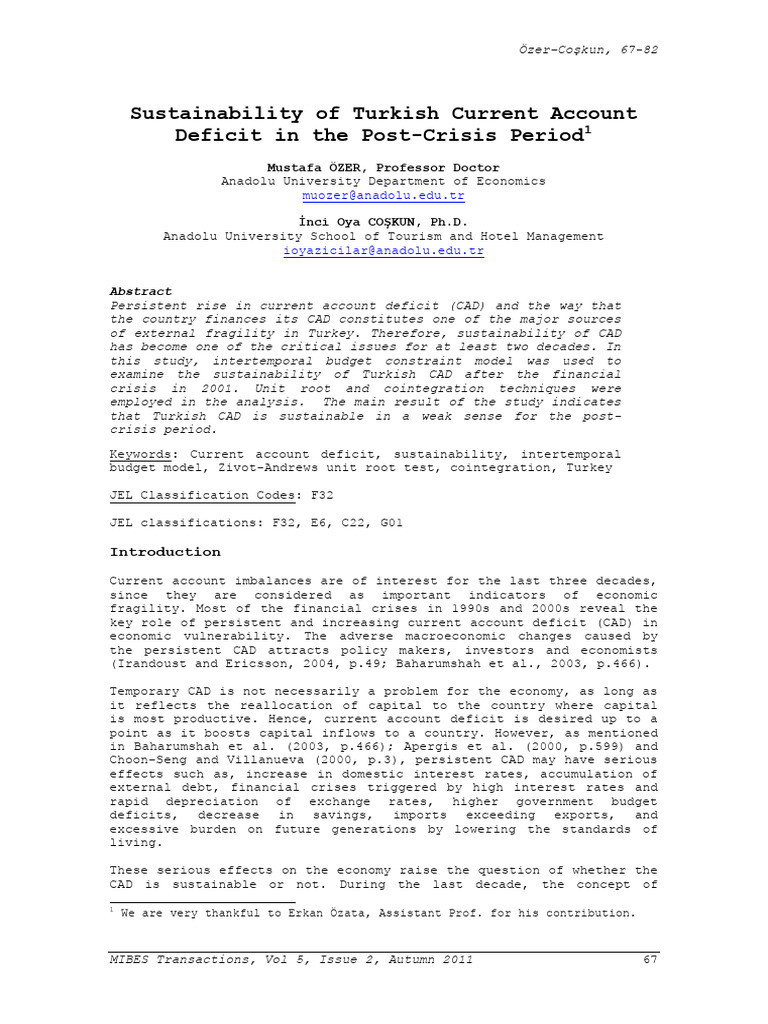 Sustainability of Turkey's CAD Post-Crisis | PDF | Government Budget ...