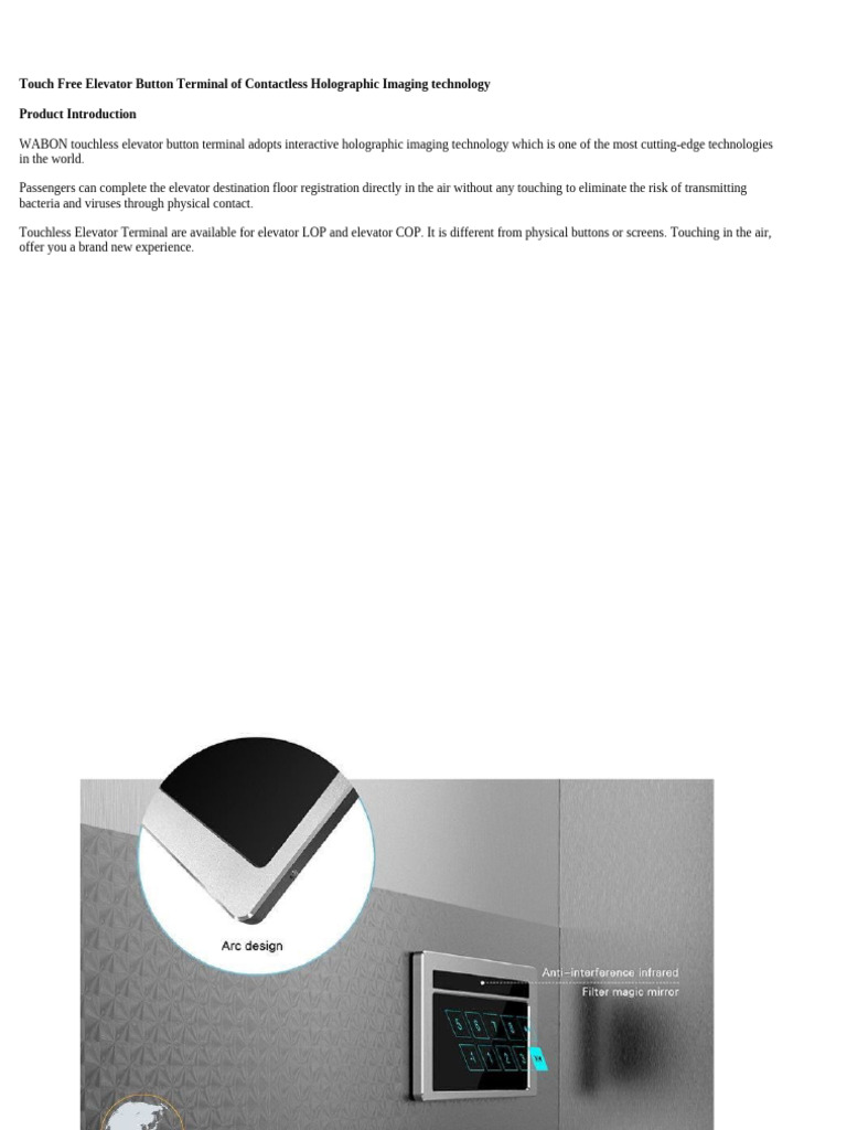 Touch Free Elevator Button Terminal of Contactless Holographic Imaging Technology | PDF | Elevator