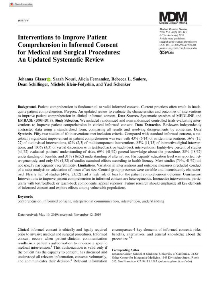 Interventions To Improve Patient Comprehension in Informed Consent For ...