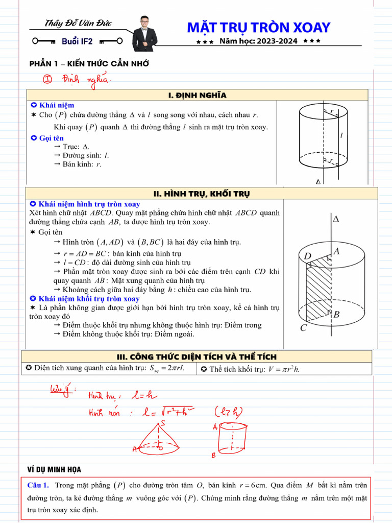 Bản Viết Tay - If2 - Mặt Trụ Tròn Xoay | PDF