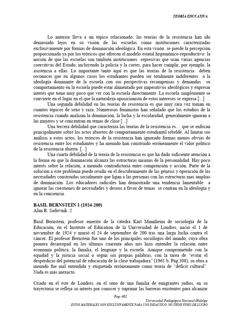 Basil Bernstein | PDF | Plan de estudios | Teoría