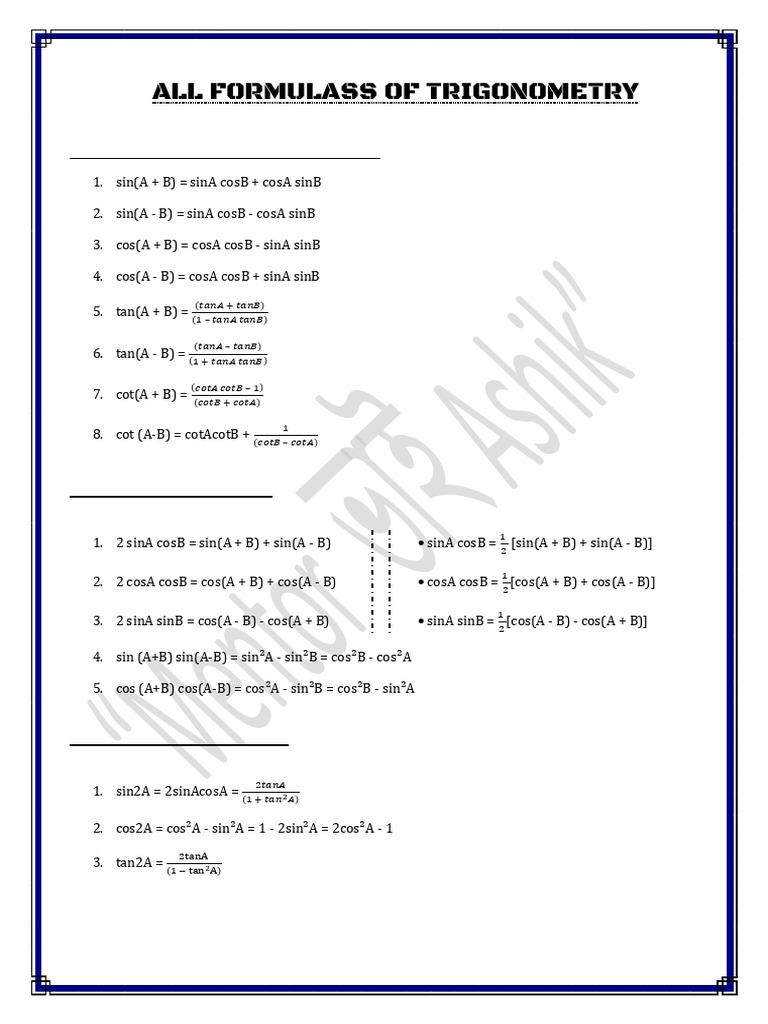 Trigonometry Formulas | PDF | Euclid | Angle