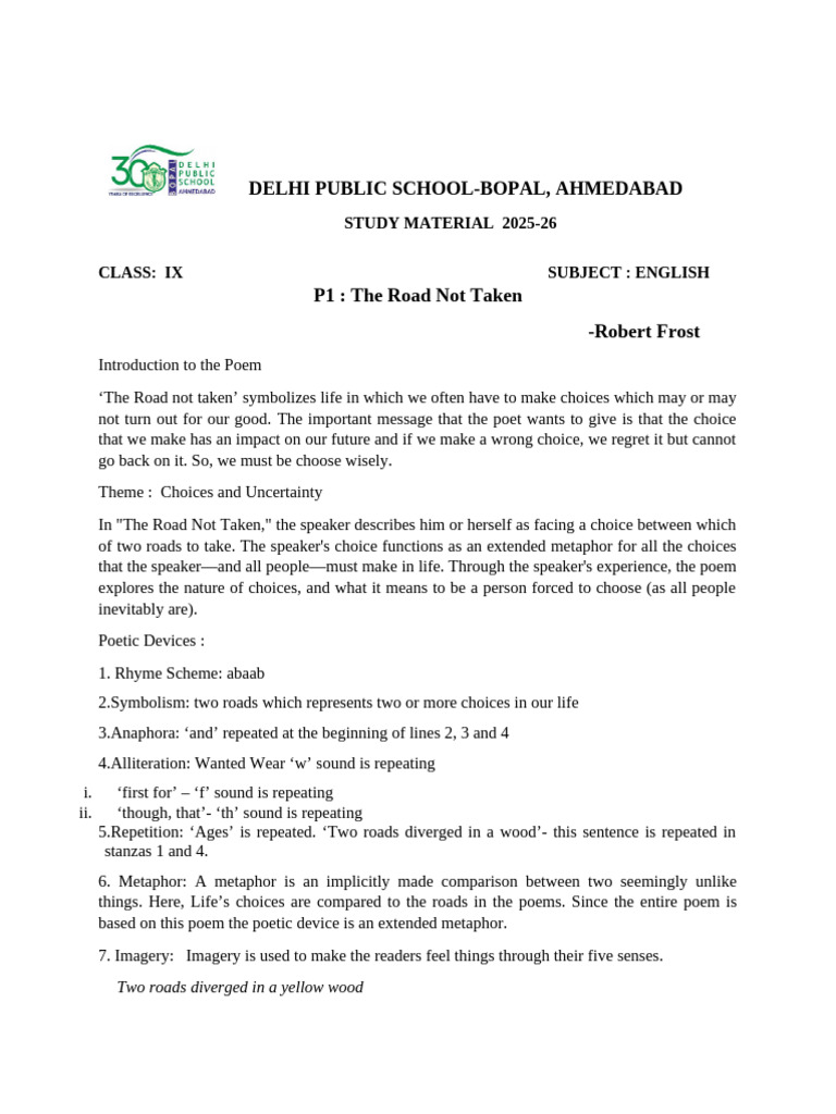 Analysis of "The Road Not Taken" | PDF | Poetry