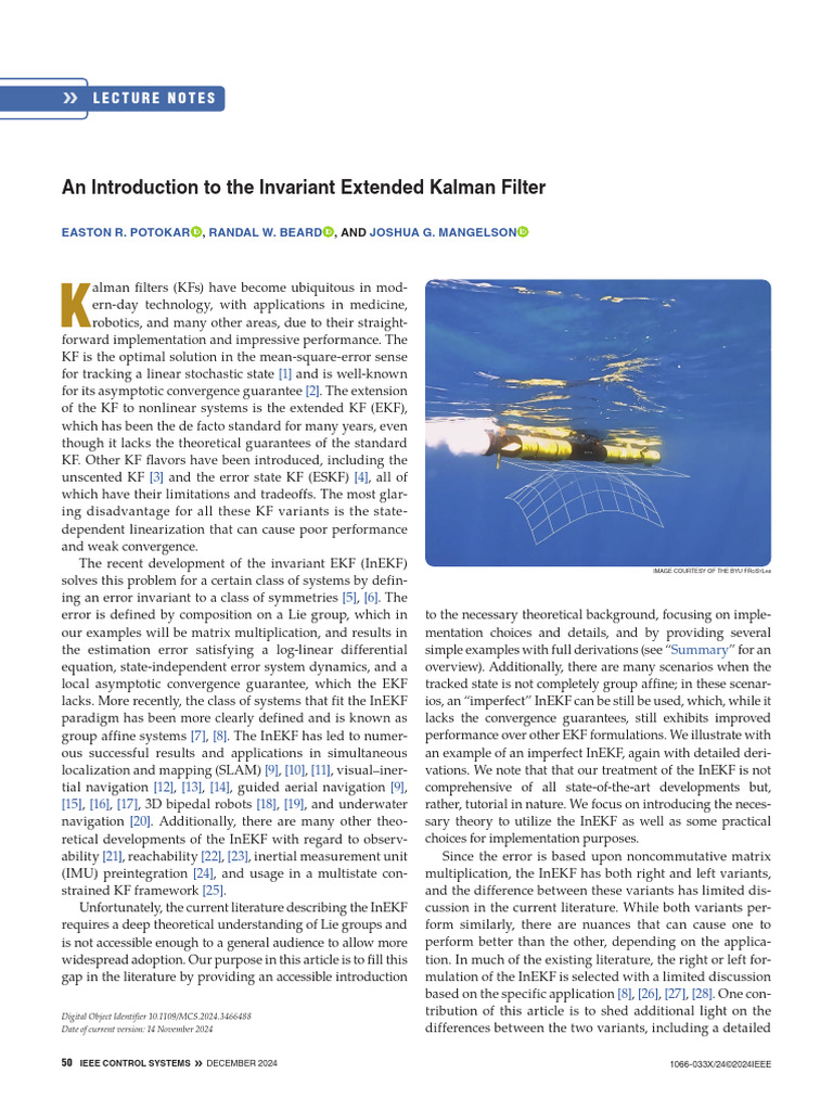 An Introduction To The Invariant Extended Kalman Filter Lecture Notes Pdf Group Mathematics