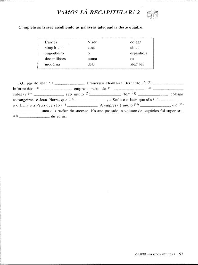 Vamos Lá Começar - Exercícios de Gramática - Vamos Lá Recapitular 2 | PDF
