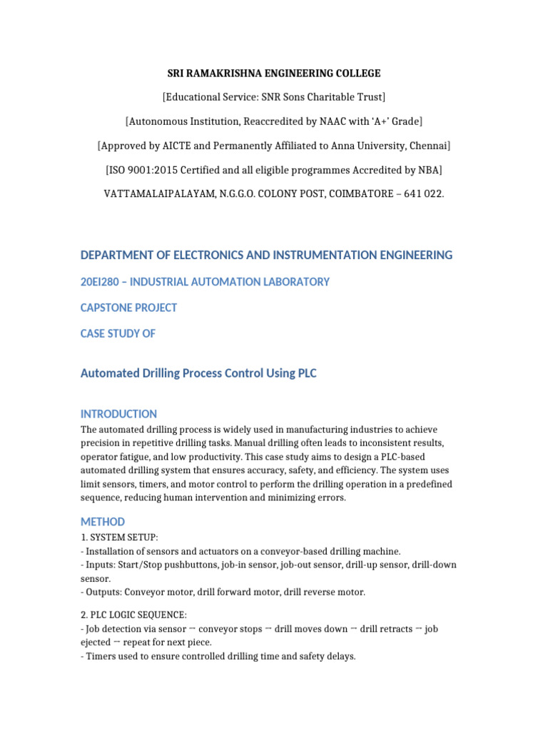 Extended Plc Automated Drilling Case Study Pdf Automation