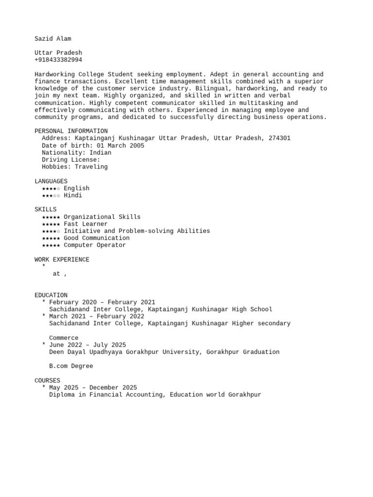 Sazid Alam - Resume | PDF