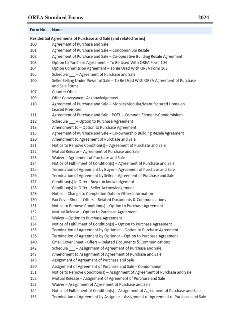OREA Standard Forms Overview 2024 | PDF | Lease | Leasehold Estate