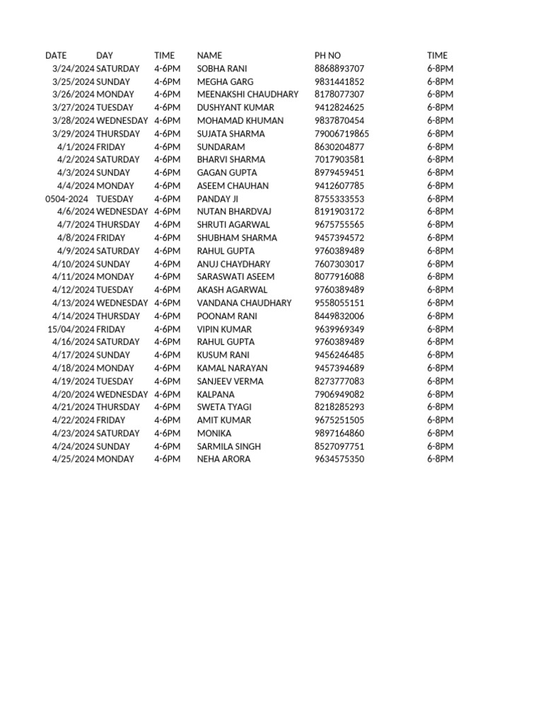 Time Table | PDF