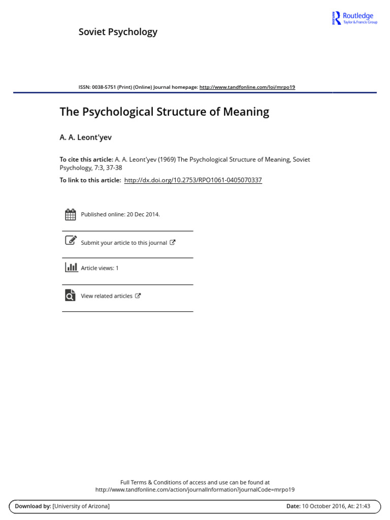 1969 - The Psychological Structure of Meaning | PDF | Semantics | Word