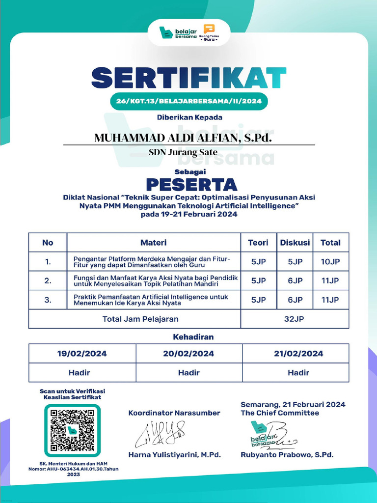 Sertifikat - Belajarbersama ALDI PDF | PDF