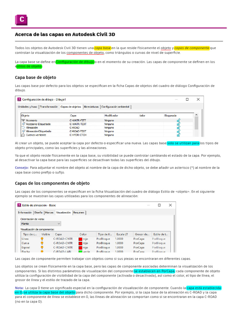 Capas en Autodesk Civil 3D: Guía Esencial | PDF | Cad automático