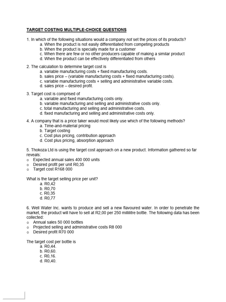 Target Costing vs. Cost-Plus Pricing | PDF | Business | Financial Markets