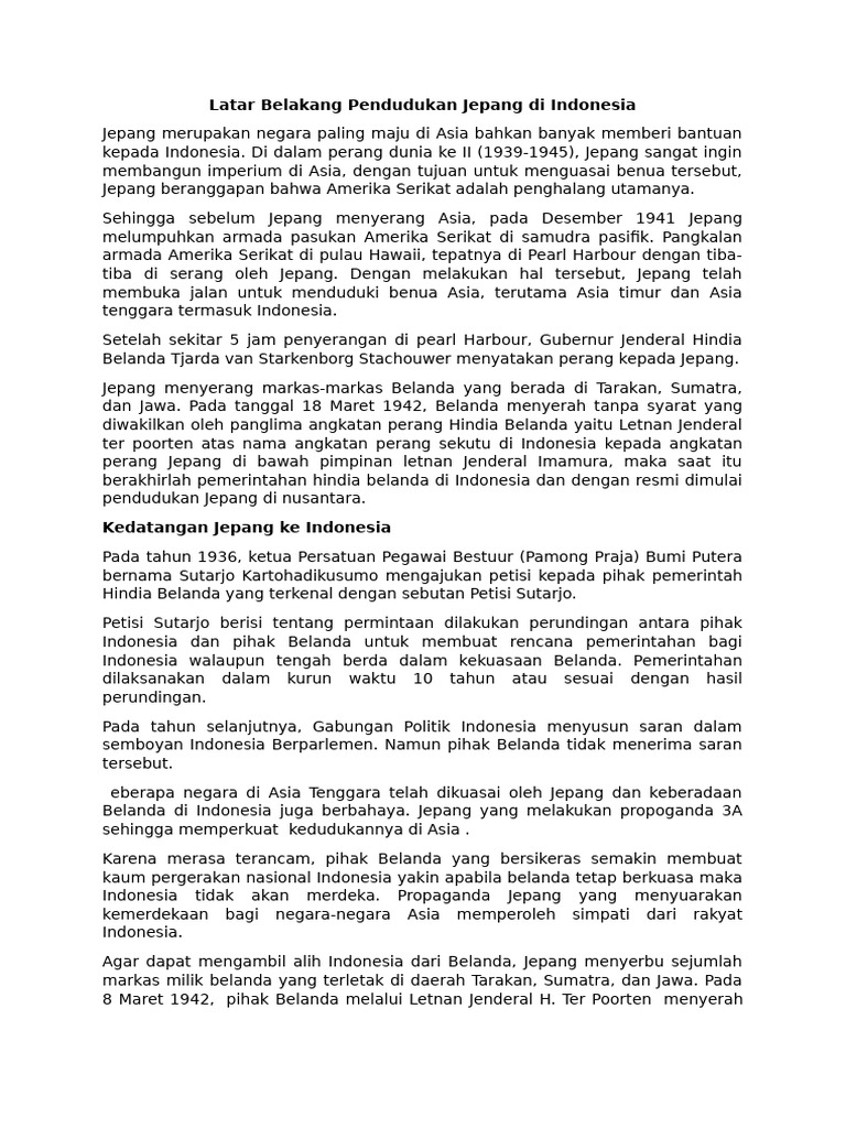 Latar Belakang Pendudukan Jepang Di Indonesia | PDF