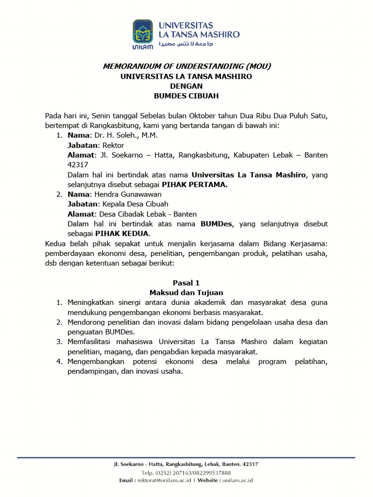 Mou Bumdes Cibuah | PDF