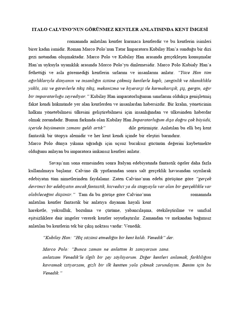 Italo Calvino Görünmez Kentler | PDF