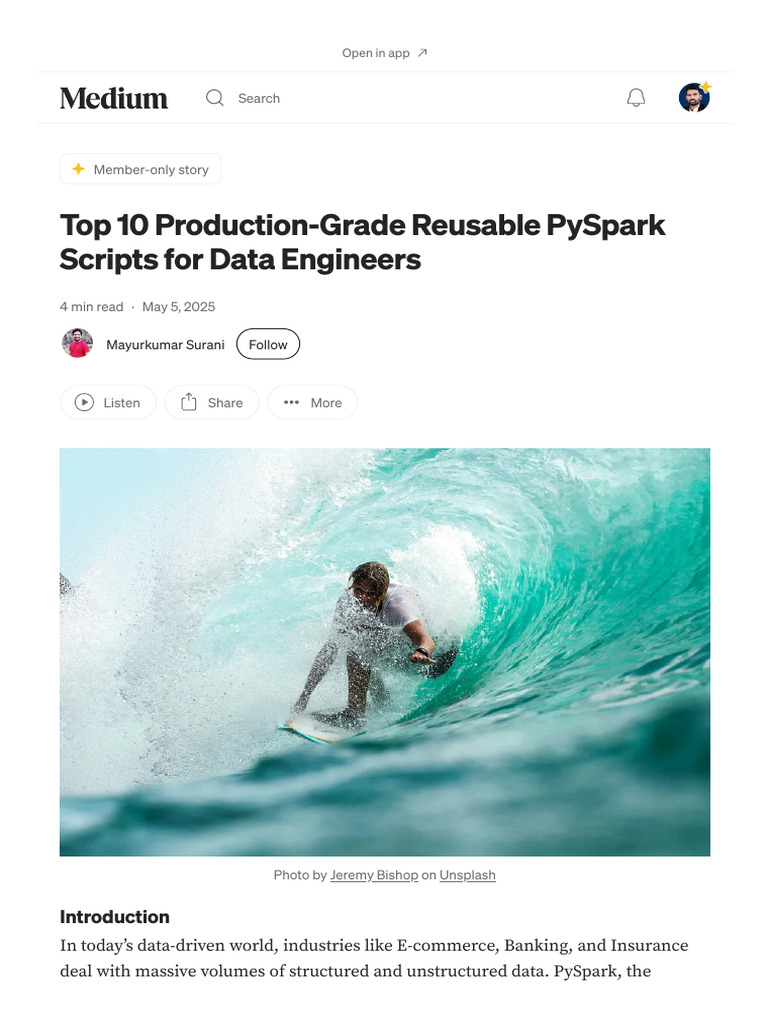 Top 10 Production-Grade Reusable PySpark Scripts For Data Engineers - by Mayurkumar Surani - May ...